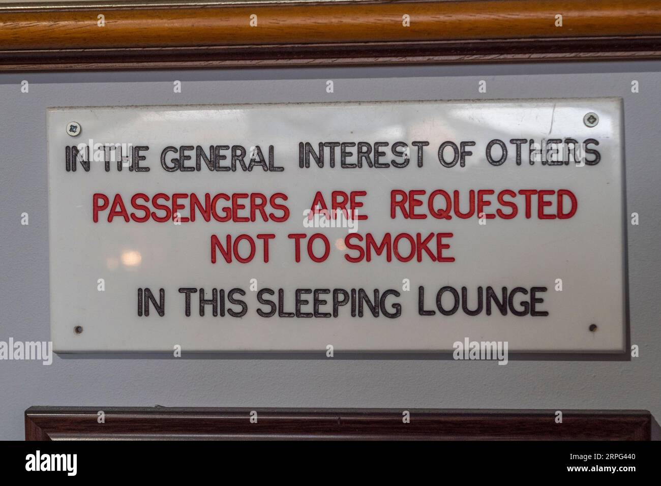 Old sign from a passenger ferry asking passengers not to smoke on on ...