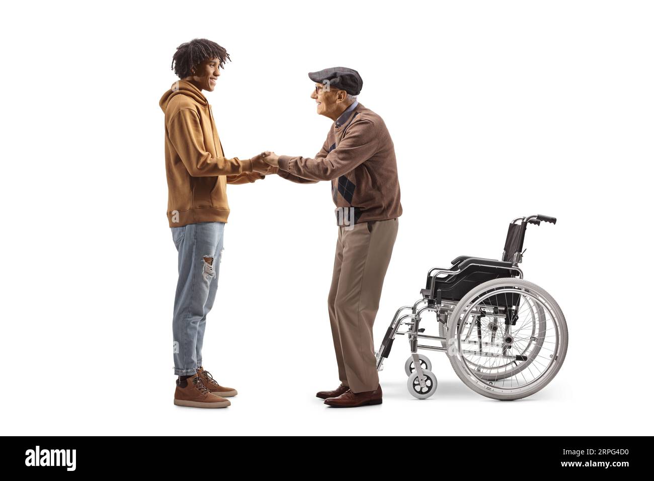 Young african american man helping a senior with a wheelchair isolated ...