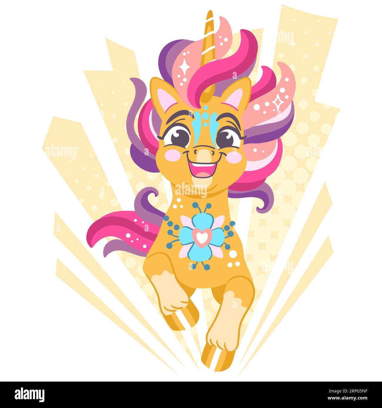 Cute cartoon character orange running unicorn. Vector illustration ...