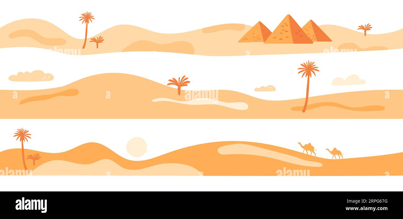 Egyptian landscapes seamless borders. Desert scenery. Sands dunes with ...