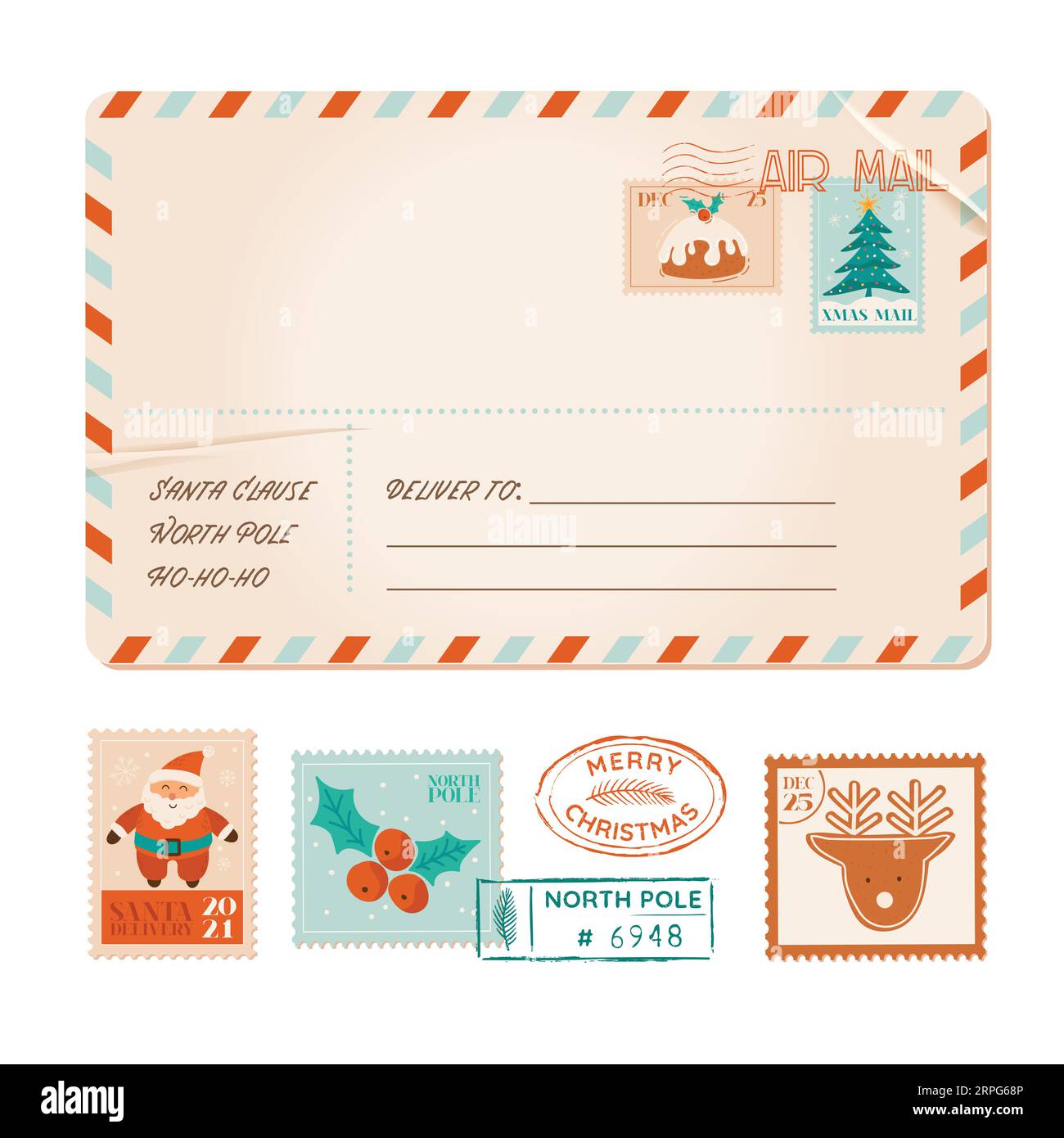 Vintage christmas travel postcard Cut Out Stock Images & Pictures - Alamy