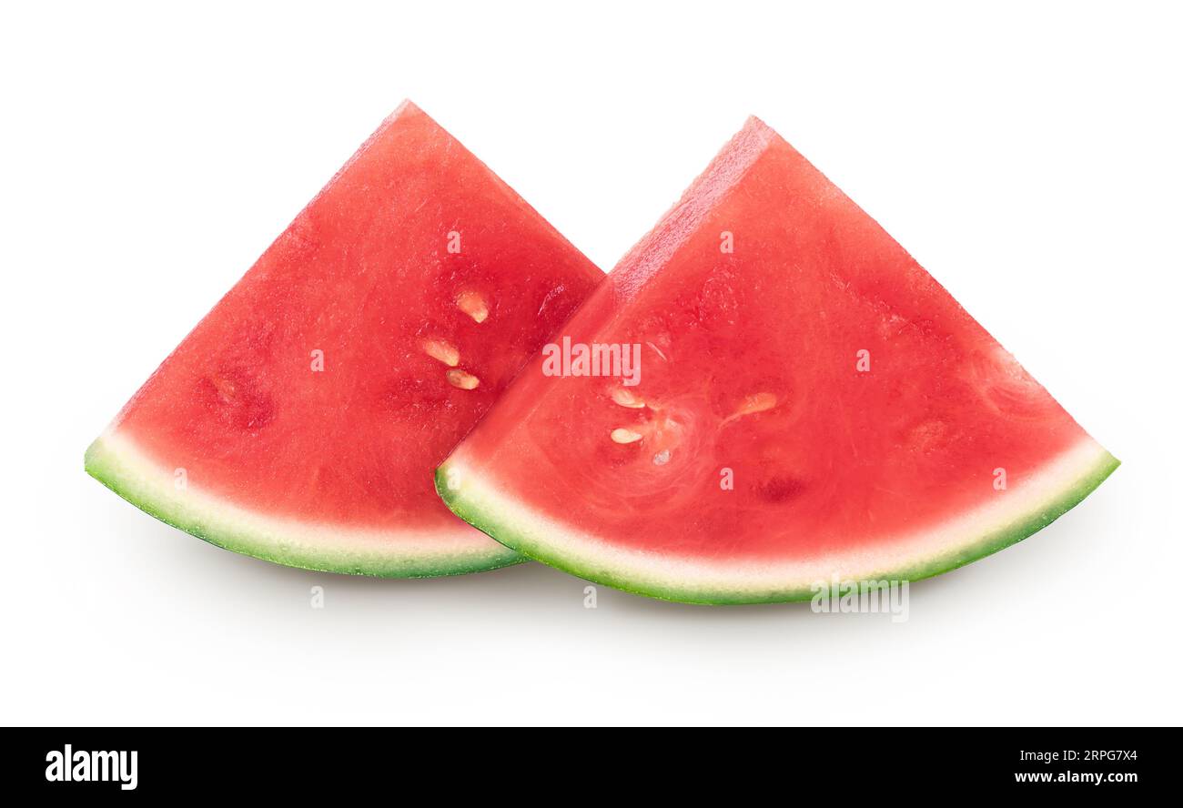 Red seedless watermelon slices isolated on white background with full ...