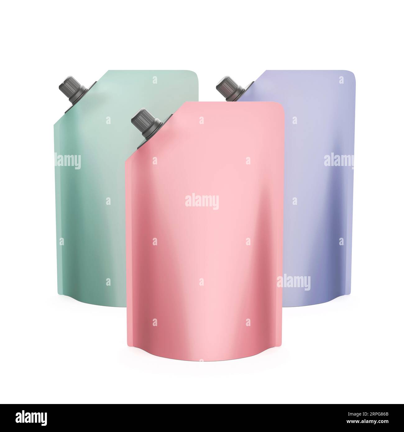 Three different colored stand-up pouches on white background Stock ...