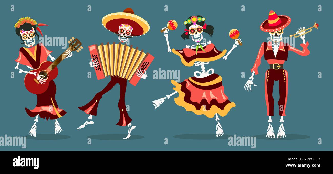 Day of dead skeleton dancing Stock Vector Images - Alamy