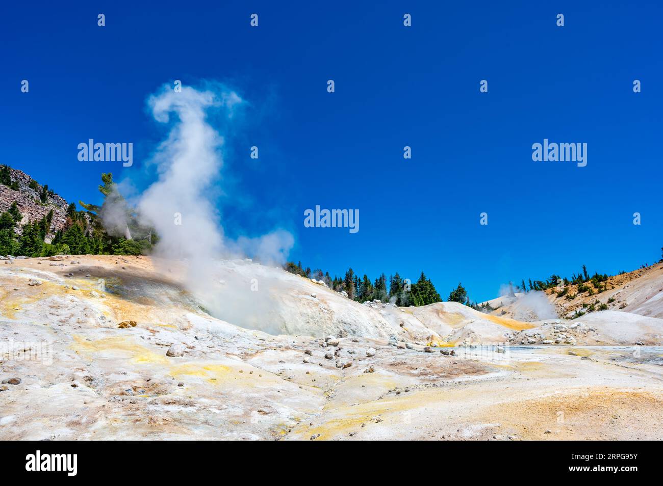 Steam vapor cloud rising from an open pool at Bumpass Hell hydrothermal ...