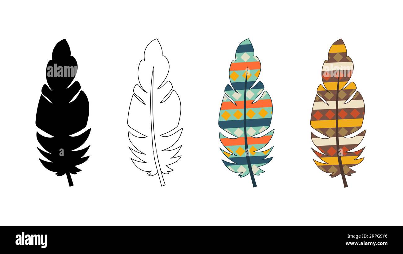 Tribal ethnic bright feathers of Indians. Stylized bird feathers. In ...