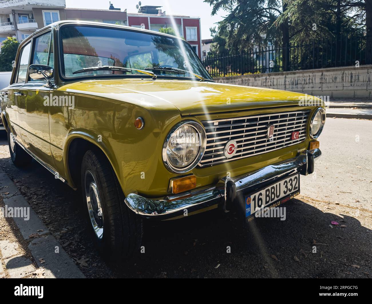 yellow classic car parked on the street , Perfect condition classic ...