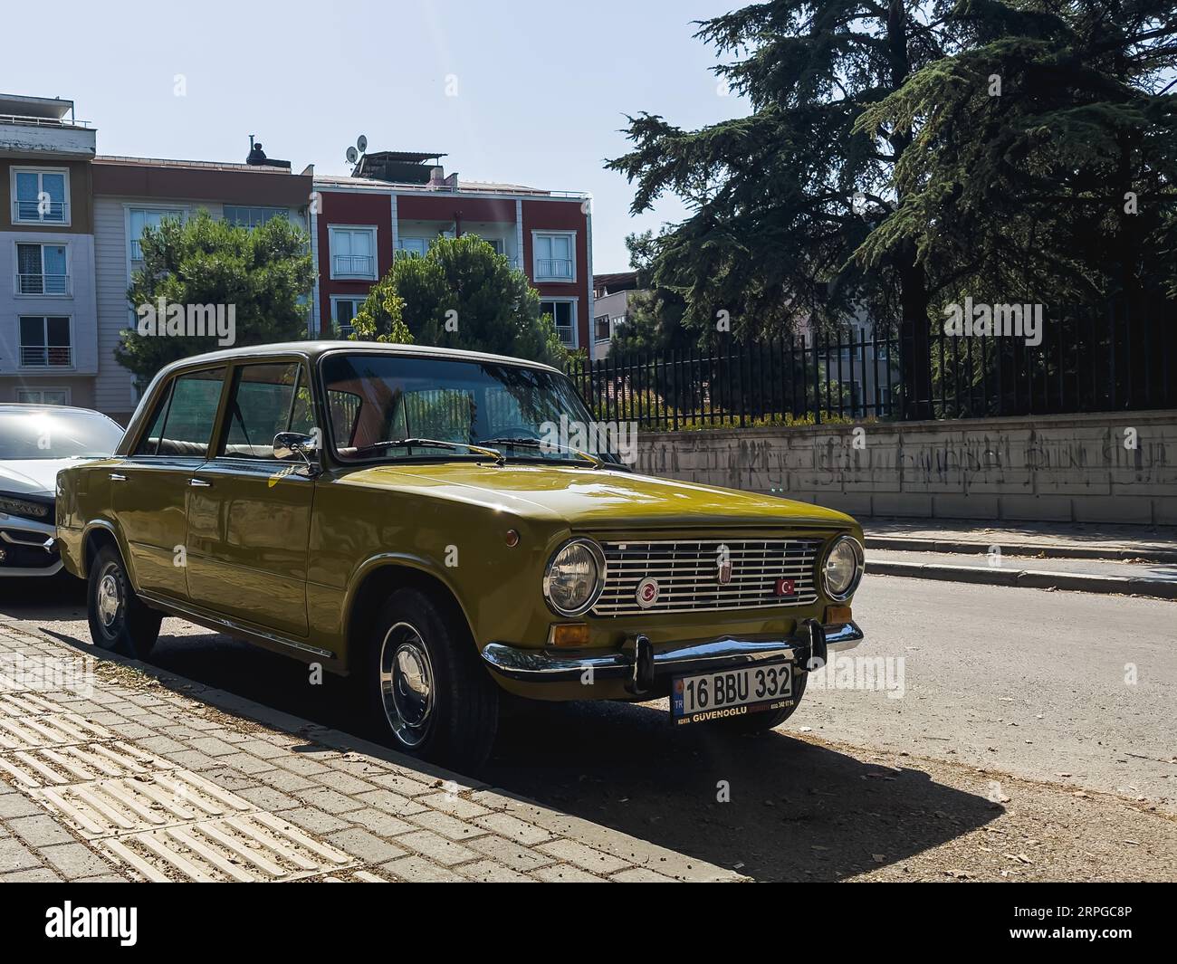 yellow classic car parked on the street , Perfect condition classic ...