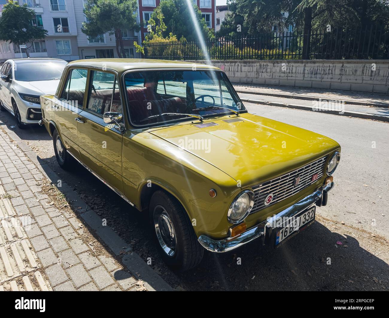 yellow classic car parked on the street , Perfect condition classic ...
