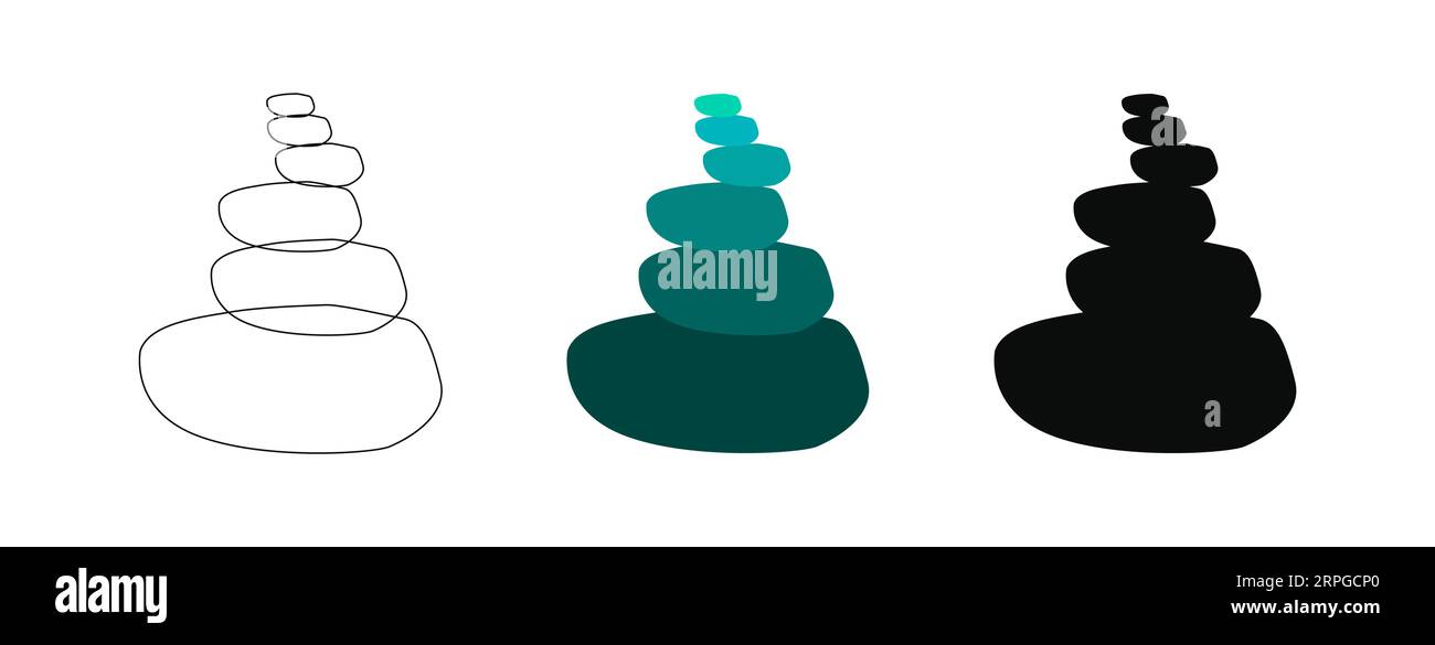 Zen Buddhist stones in a pile. Emerald color, silhouette, outline ...