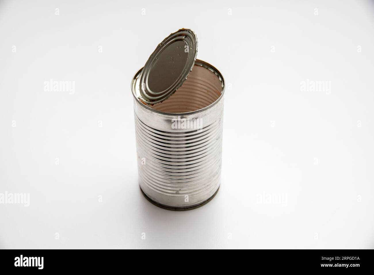 empty open tin canister isolated on white Stock Photo - Alamy
