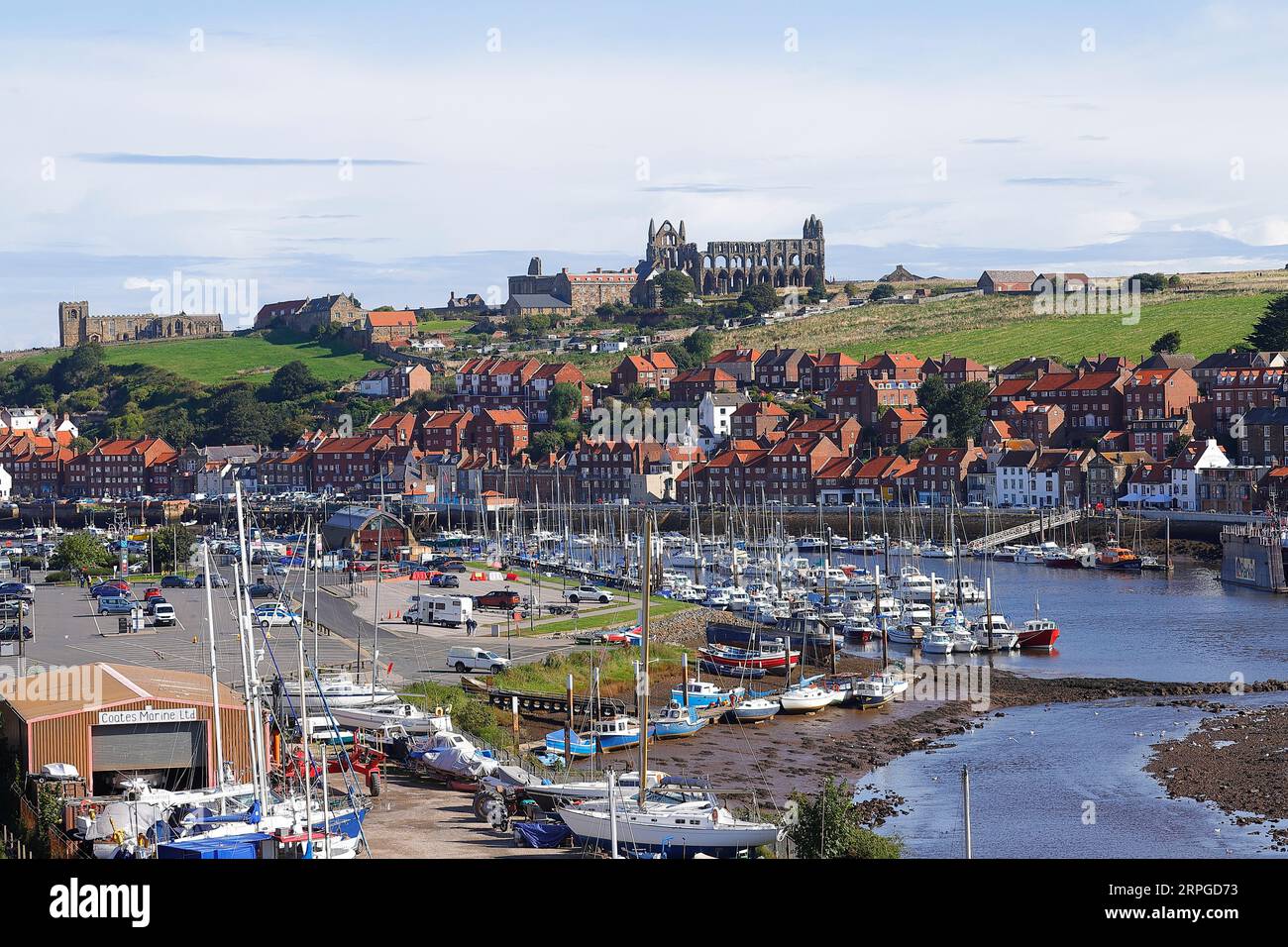 A view of Whitby and the harbour on the River Esk from the A171 Stock ...