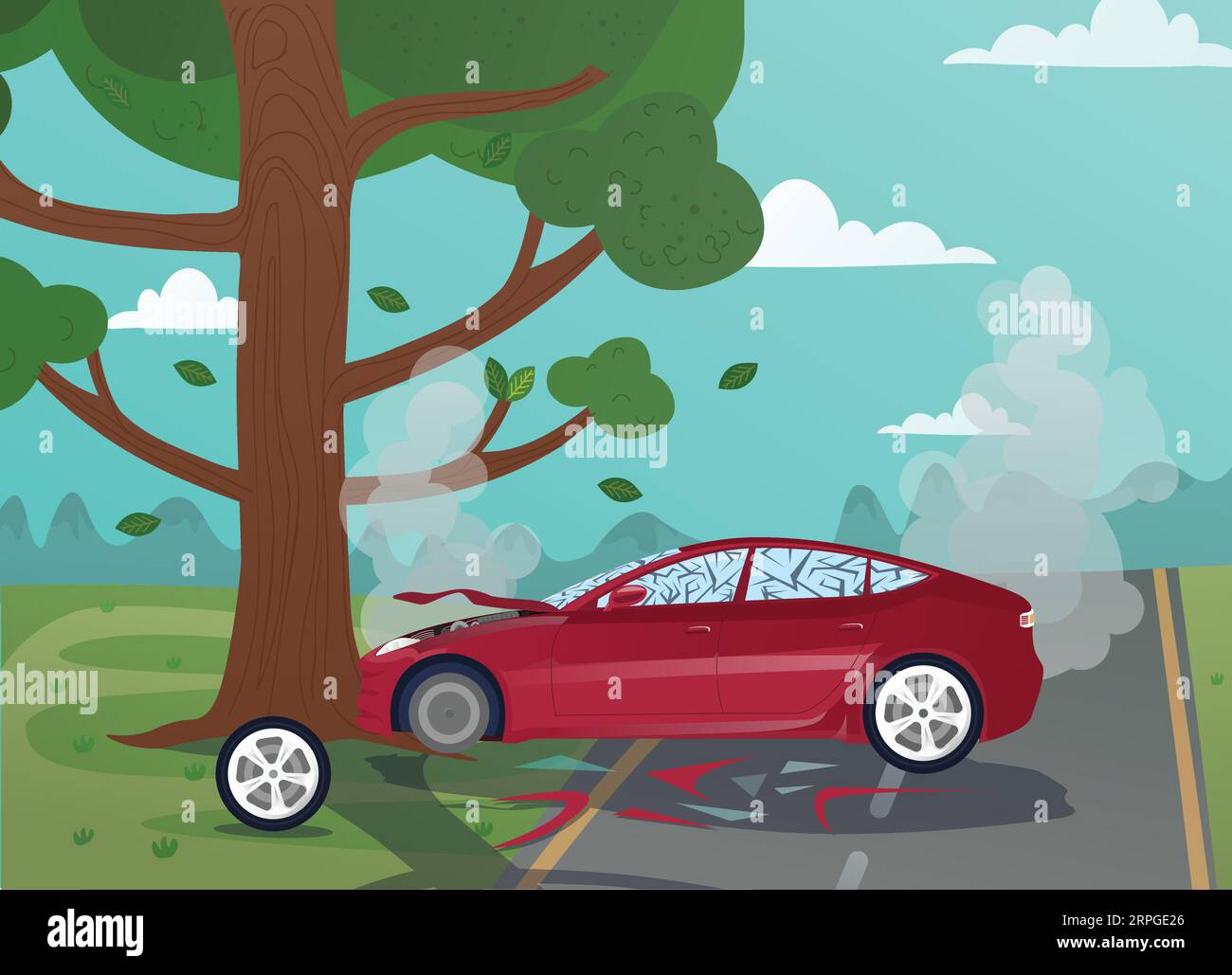 Road accident car crash tree Stock Vector Images - Alamy