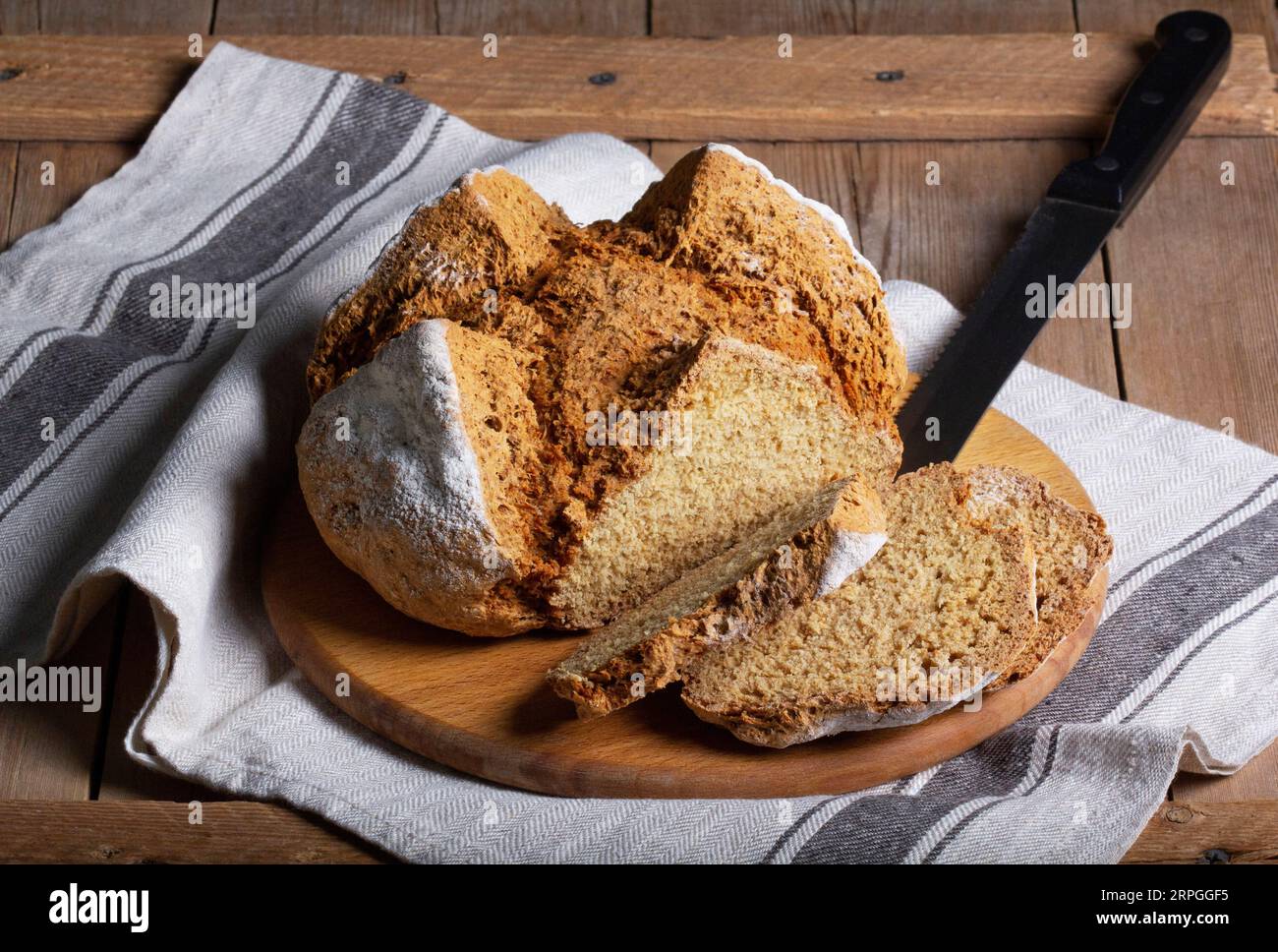 Traditional Irish soda bread made from whole grain and rye flour on a ...