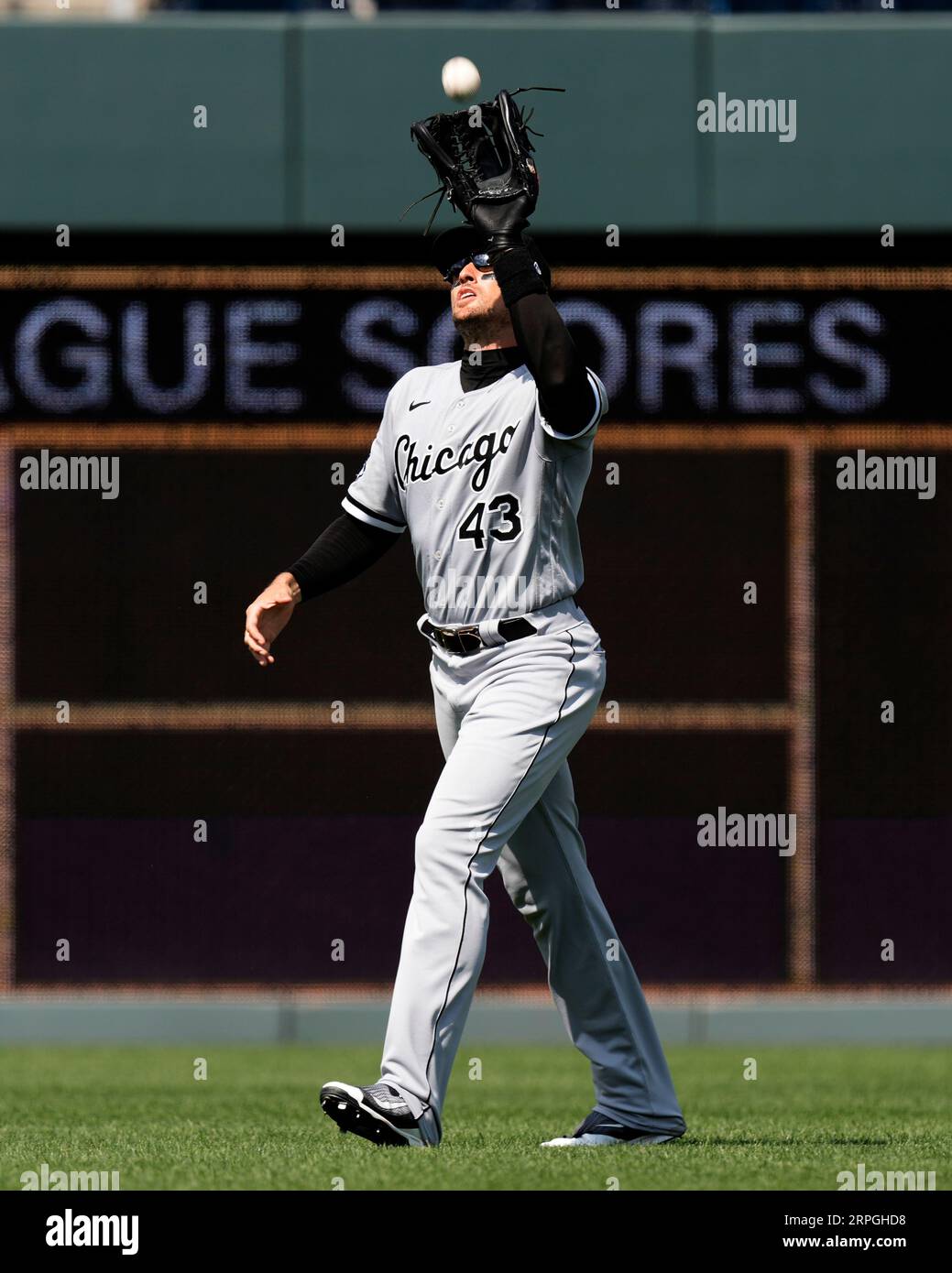 Chicago White Sox center fielder Trayce Thompson catches a fly ball for ...