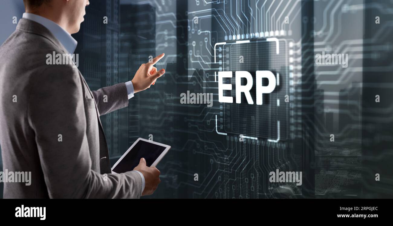 Tapping on the inscription Enterprise Resource Planning ERP Corporate ...
