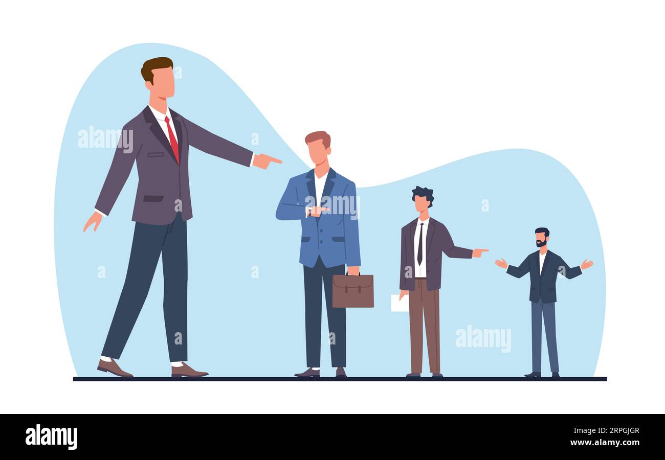 Businessmen point at each other blaming for failures. Slur and ...