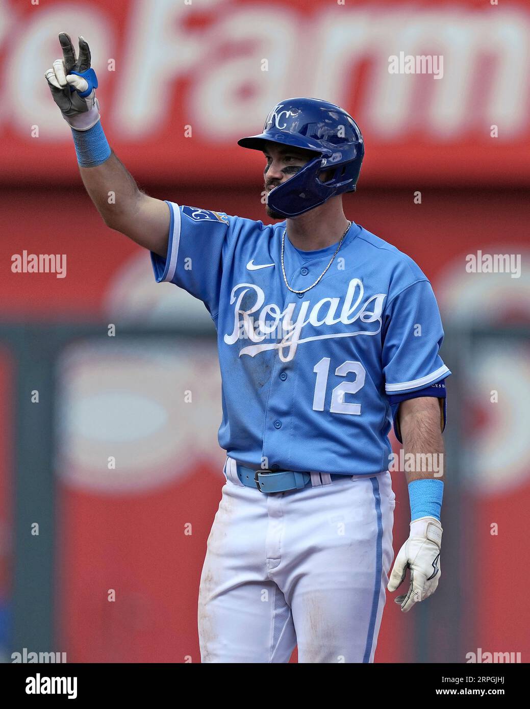 Kansas City Royals' Nick Loftin celebrates on second after hitting a ...