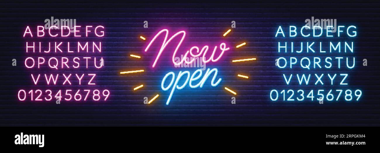 Now open neon sign on brick wall background Vector Image Stock Vector ...