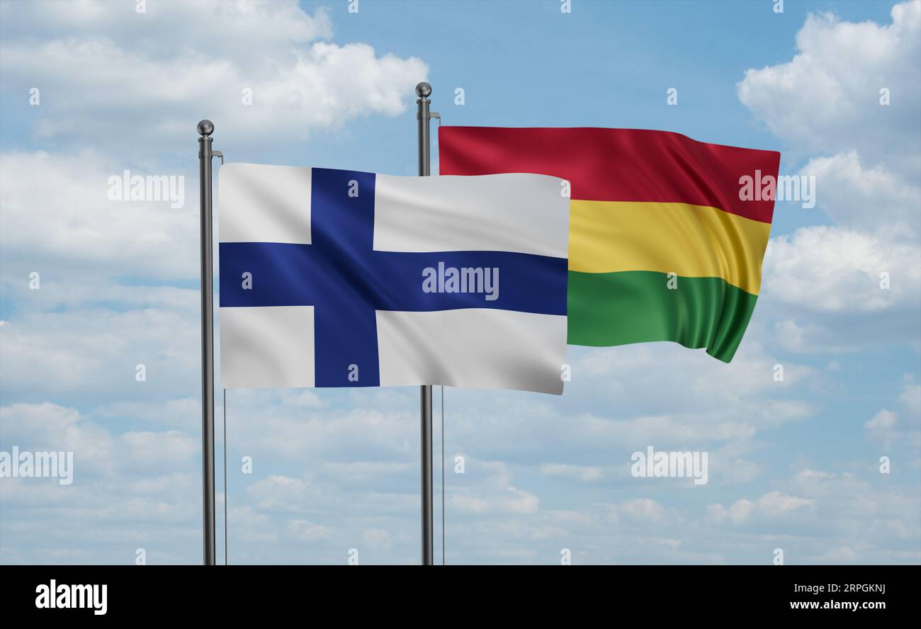 Bolivia flag and Finland flag waving together on blue sky, two country cooperation concept Stock ...