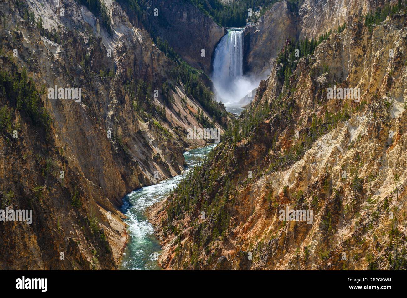 The waterfalls in the Grand Canyon of Yellowstone in Yellowstone ...