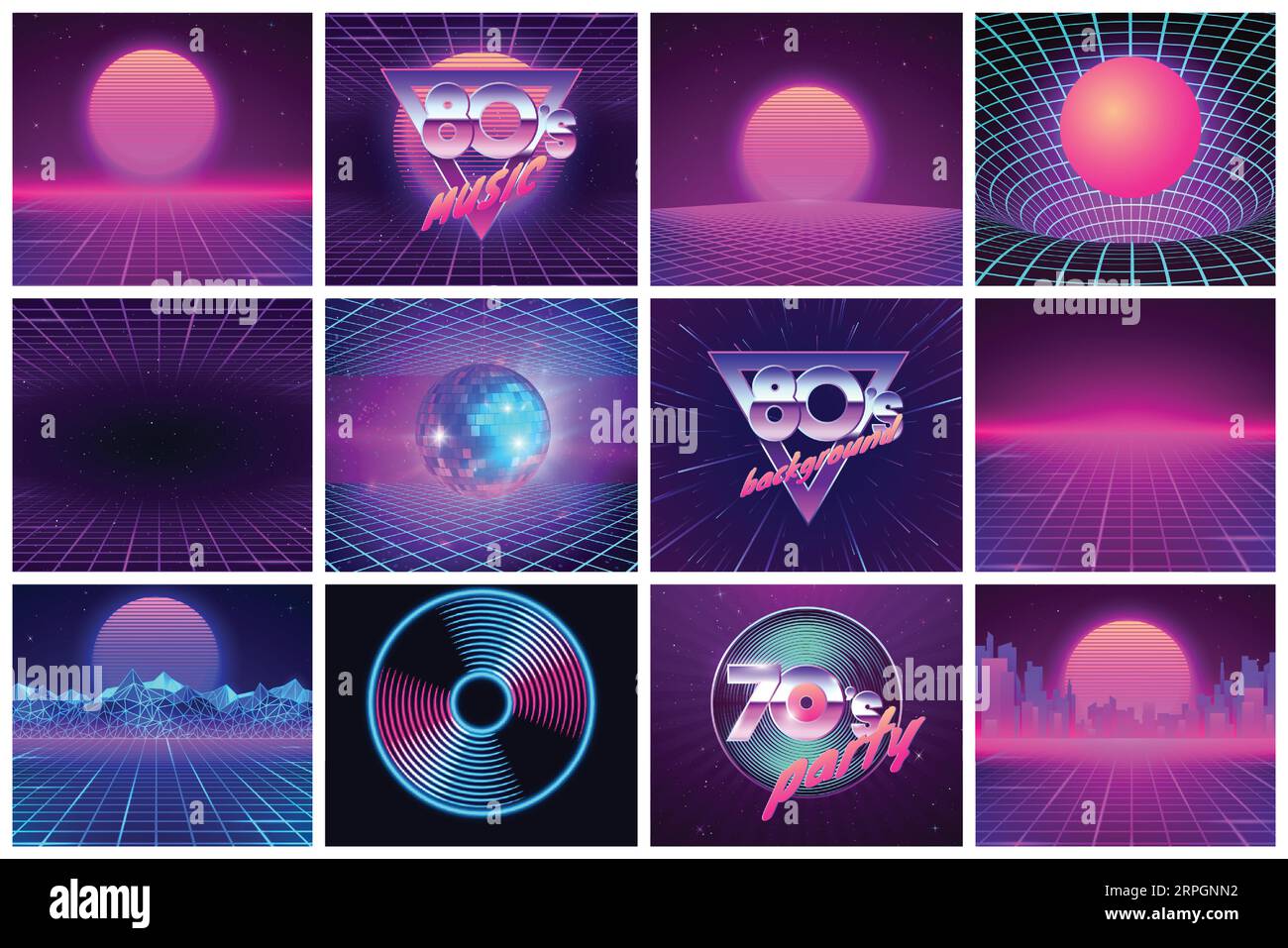 Retro futuristic background in 1980s style set Vector Image Stock ...