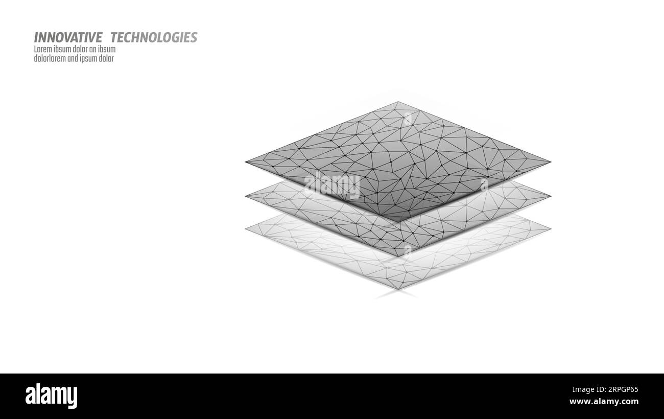 Low poly model layered fabric technology. White wire mesh futuristic ...