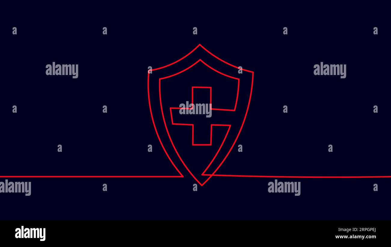 Medicine cross on shield single continuous line art. Health care World ...