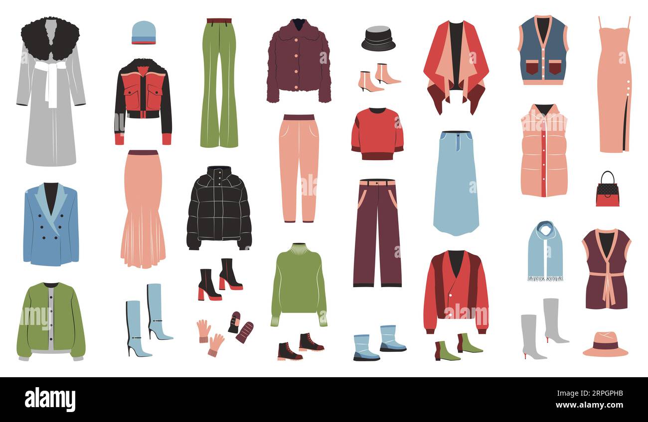 Set of female winter clothing. Flat vector art Stock Vector Image & Art ...