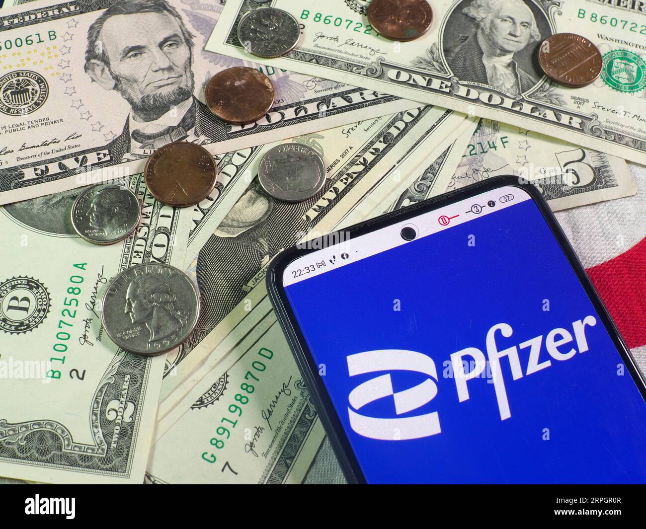 In this photo illustration, Pfizer, Inc. logo is seen displayed on a ...