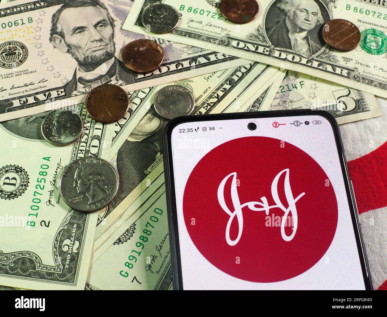 In this photo illustration, Johnson & Johnson logo is seen displayed on ...