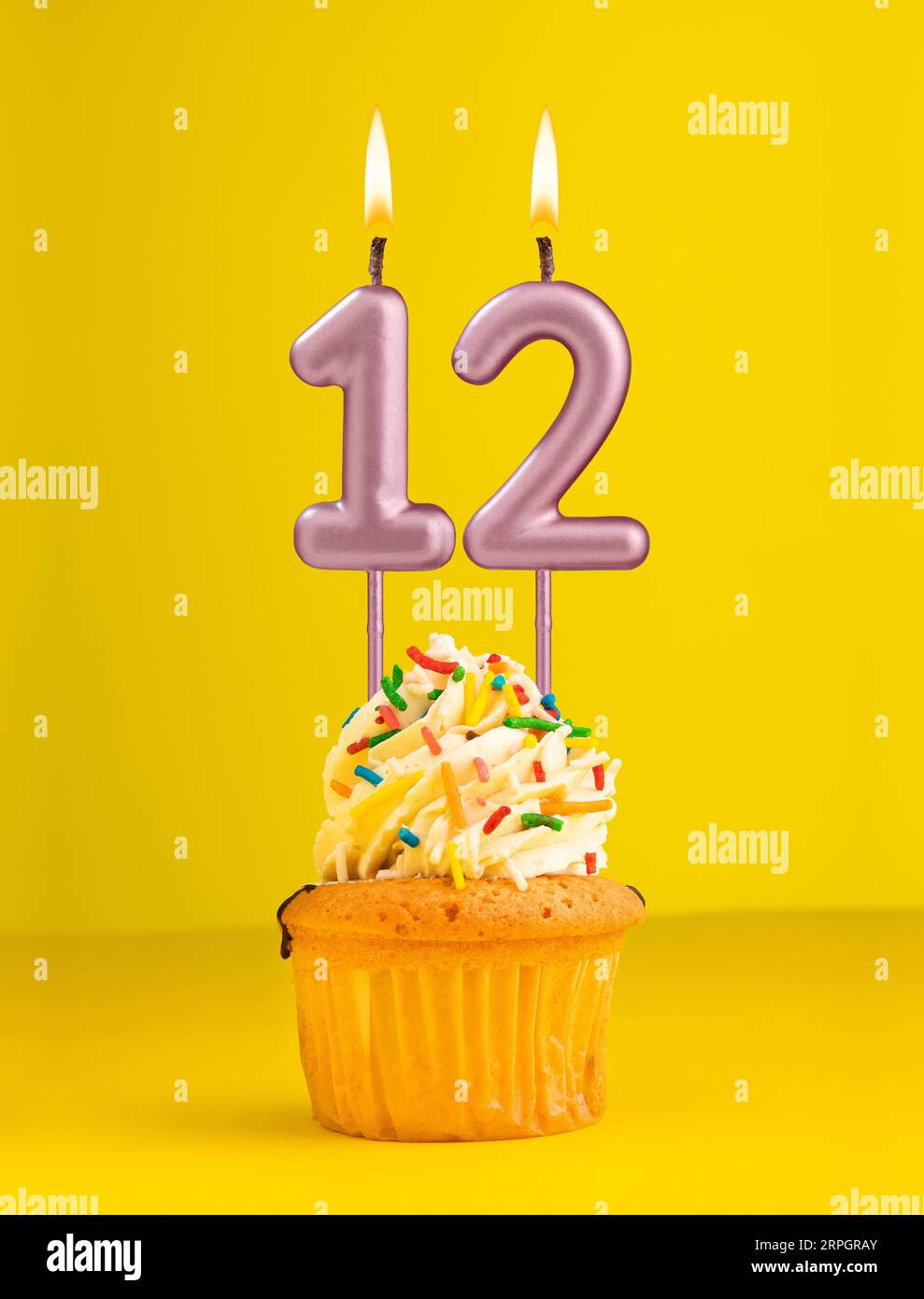 Number 12 candle - Birthday card design in yellow background Stock ...