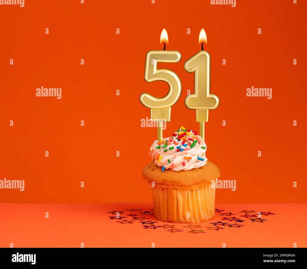 Number 51 candle - Birthday card design in orange background Stock ...
