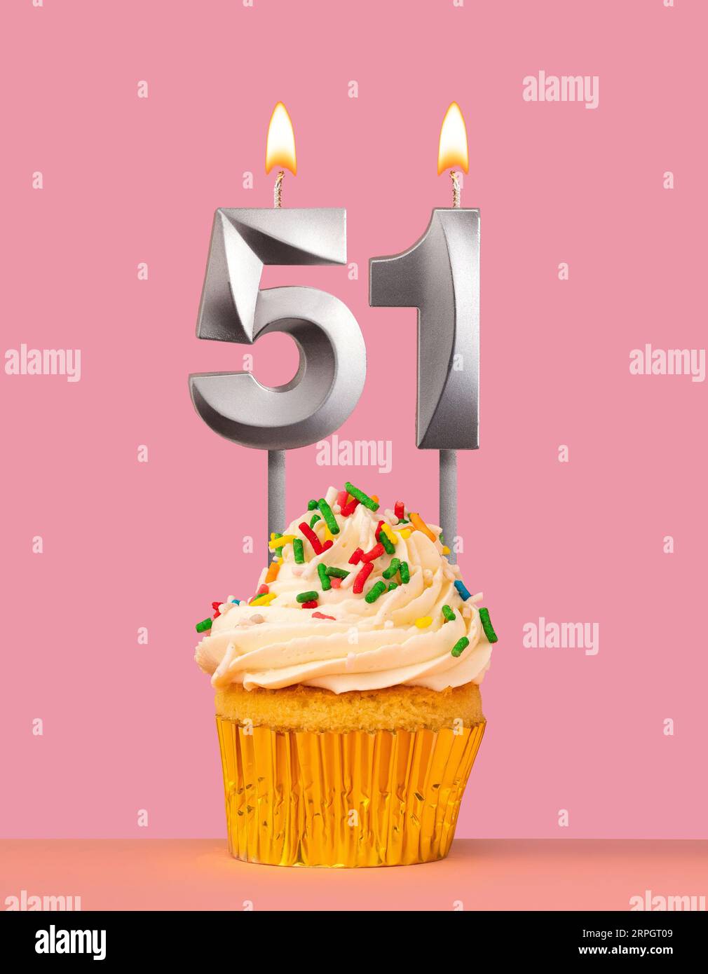 Birthday card with cupcake and candle number 51 Stock Photo - Alamy