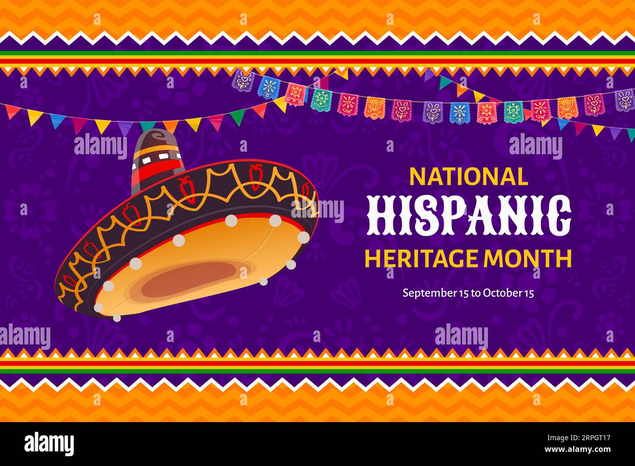 Sombrero hat and ethnic ornament on National Hispanic Heritage Month ...