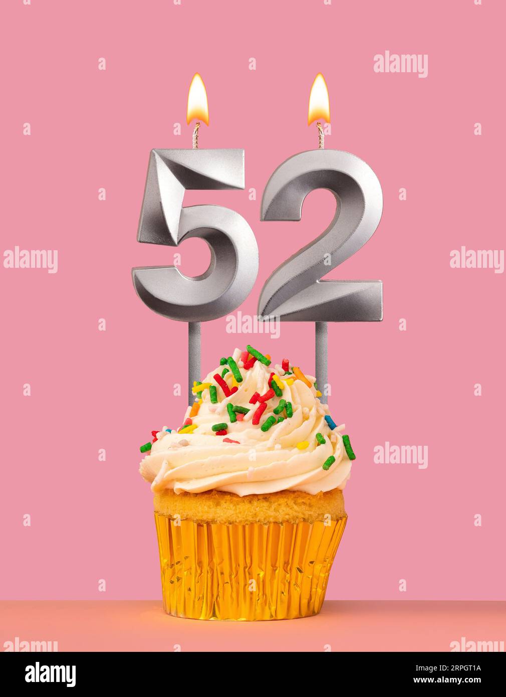 Number 52 candle with cupcake - Birthday card Stock Photo - Alamy