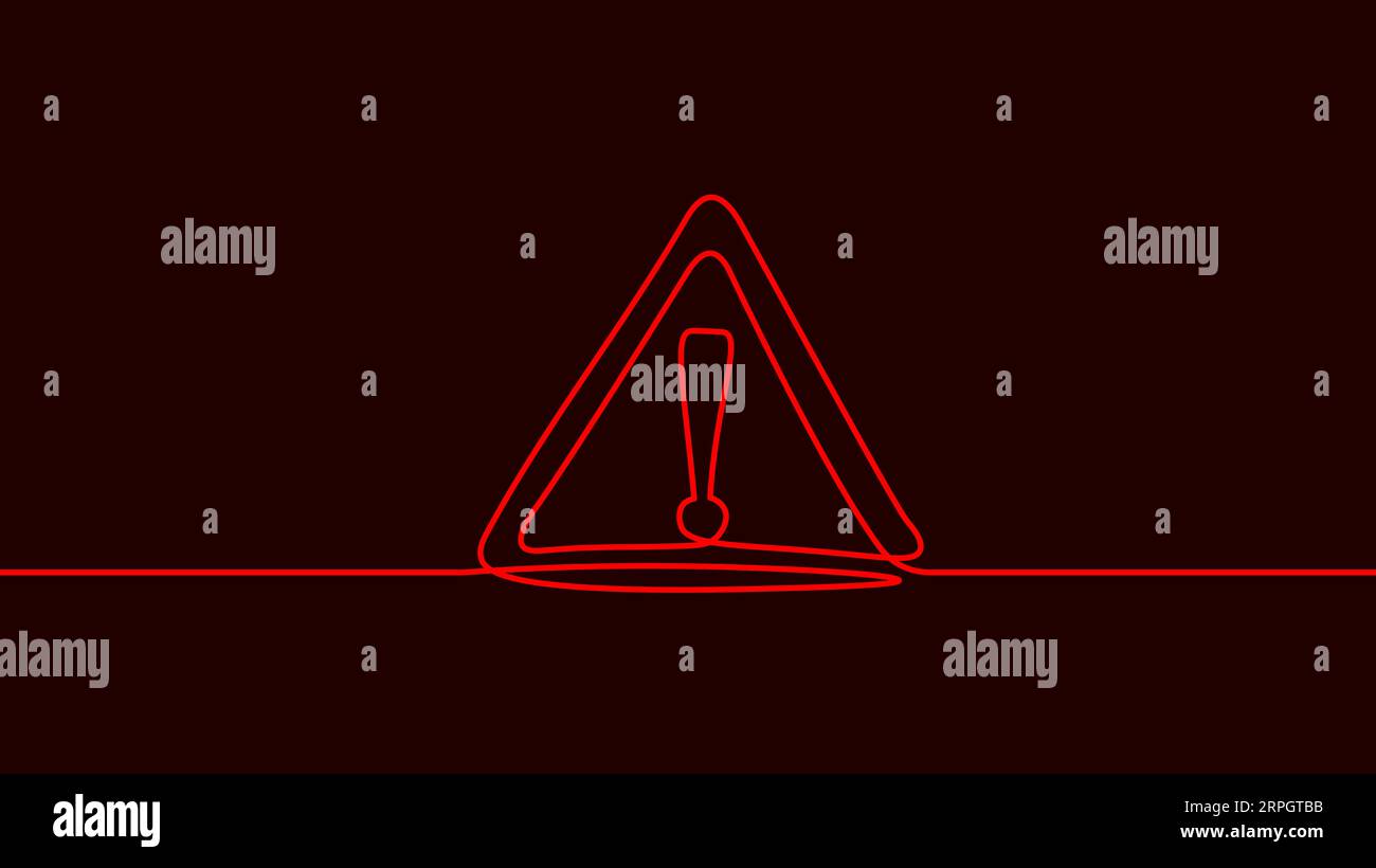 One line cyber security safety warning exclamation point. Continuous ...