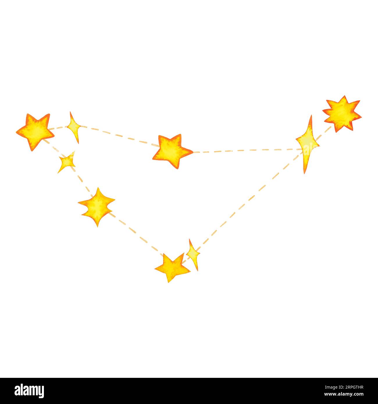 Capricorn constellation. Watercolour Zodiac Sign. Yellow stars. Hand ...