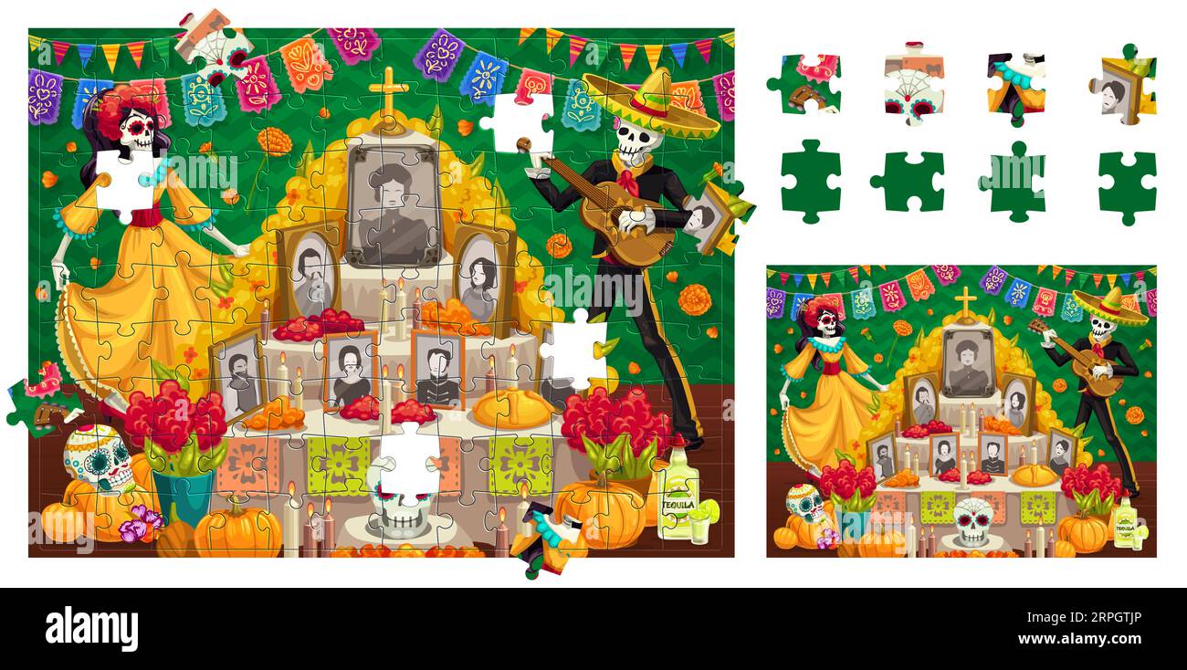 Jigsaw puzzle game pieces. Dia de los muertos day of the dead mexican ...