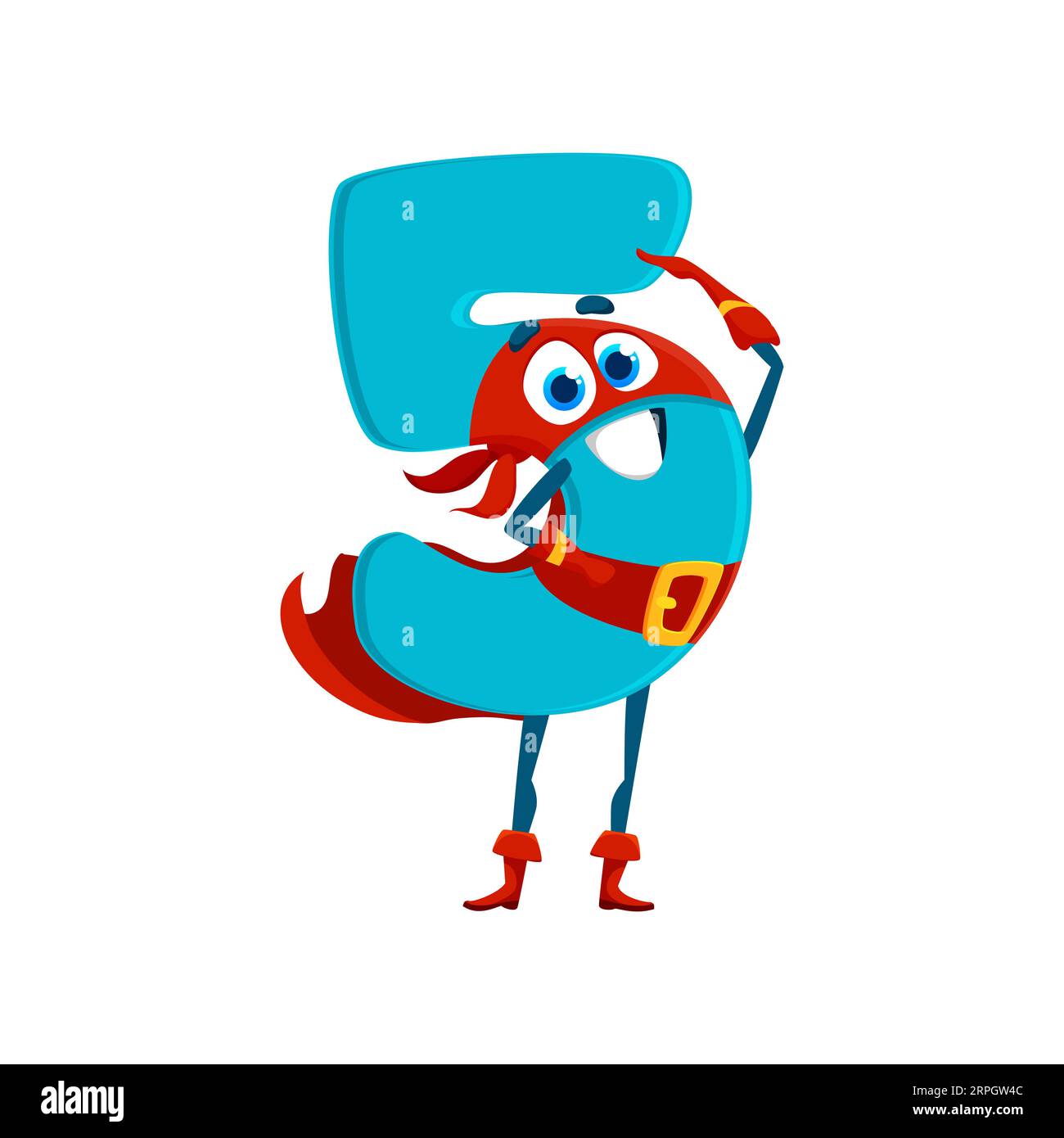 Cartoon math number five superhero character. Isolated vector playful ...