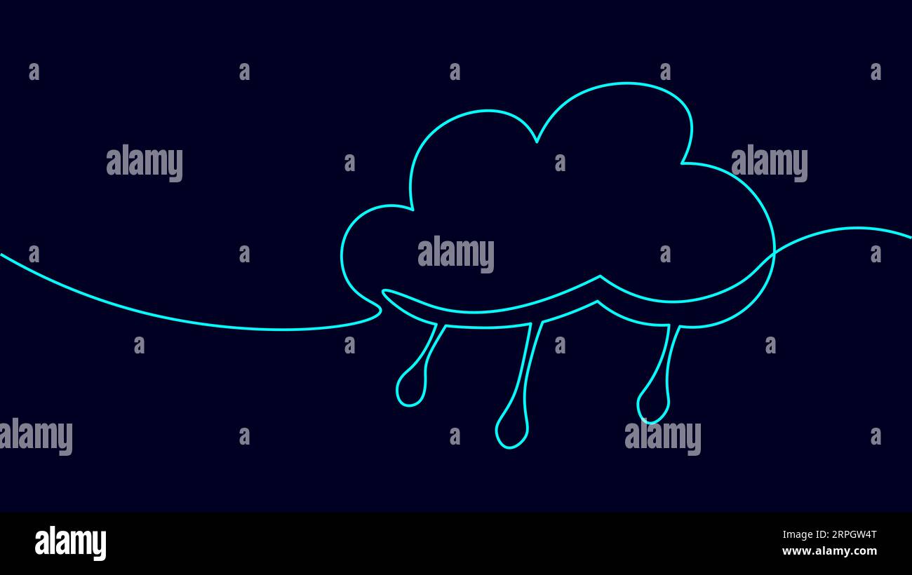 Single continuous line art rainy stormy cloud. Sad emotional cloudy ...
