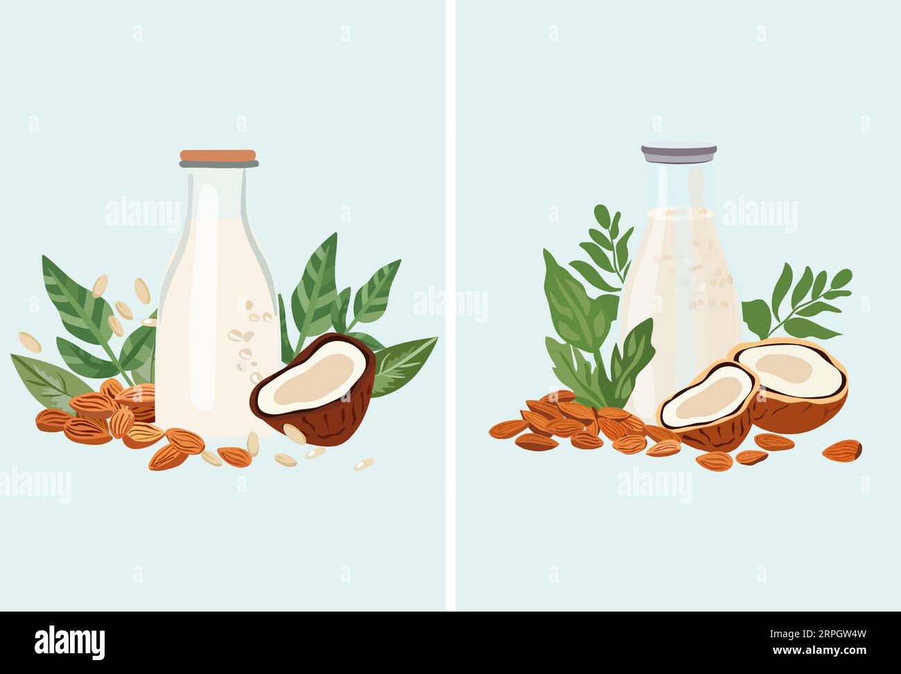 Vegan milk essentials, Non dairy, plant based beverages in bottle glass ...