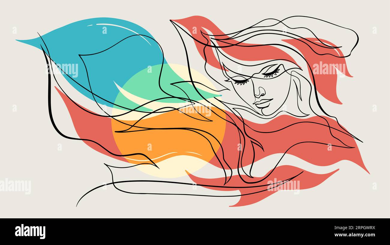 Modern Abstract Illustration of a Womans Face with Colorful Lines ...