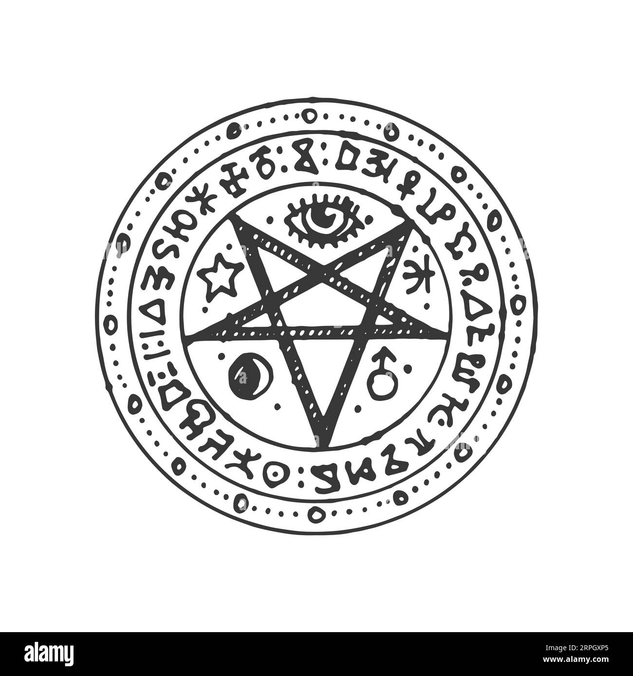 Circle magic pentagram sketch isolated mystic amulet talisman. Vector ...