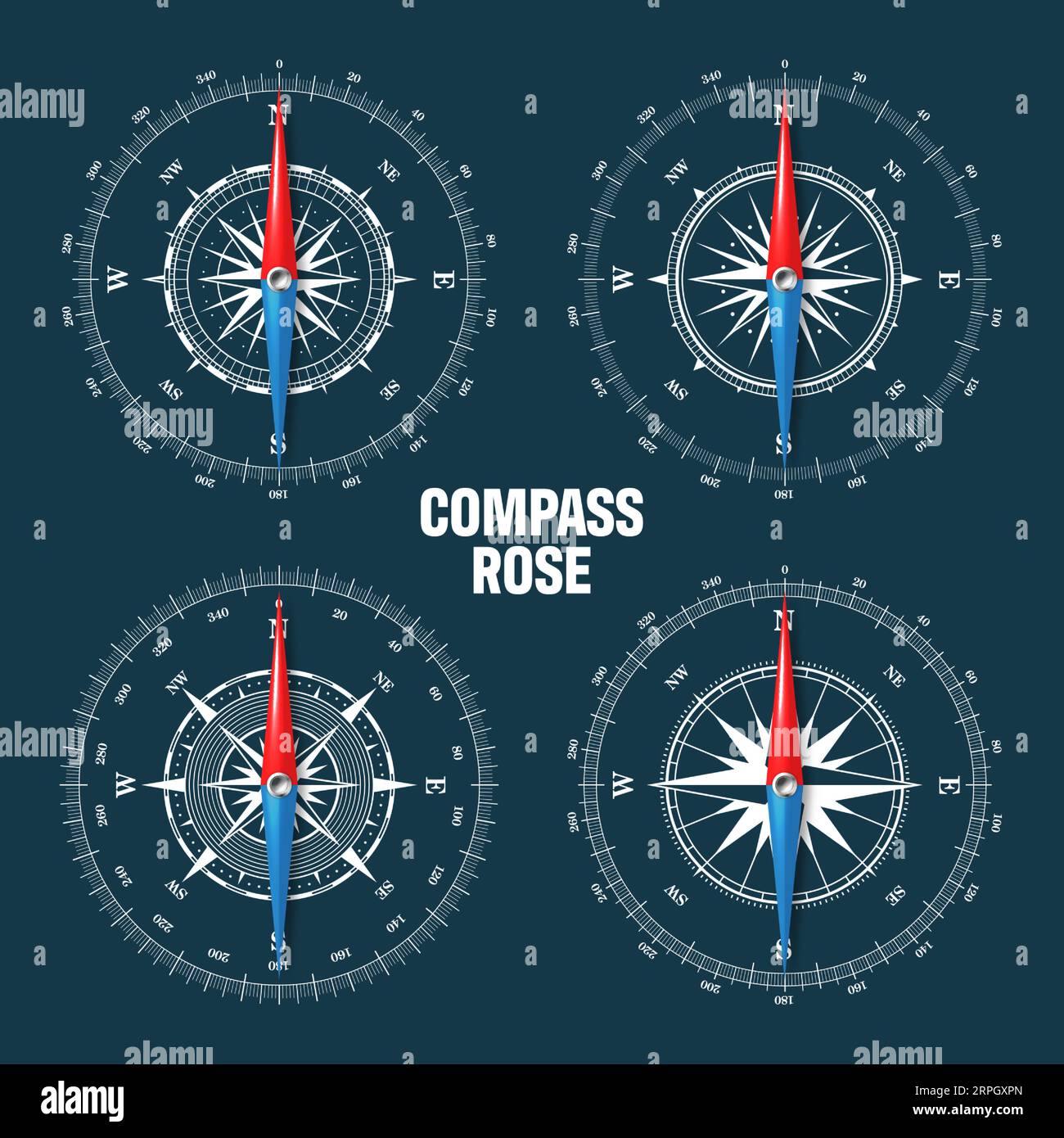 Marine compass, nautical wind rose with cardinal directions of North ...