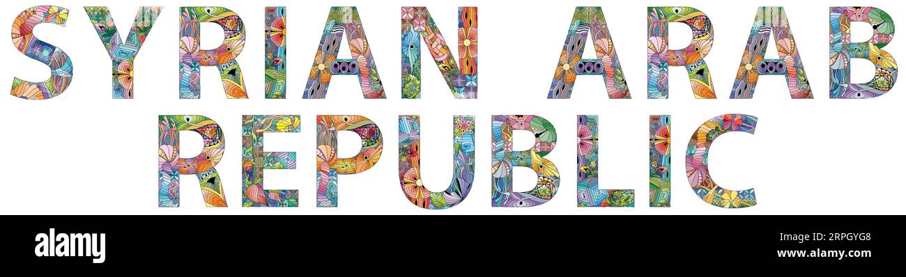 Vector words Syrian Arab Republic. Hand-painted art design ...