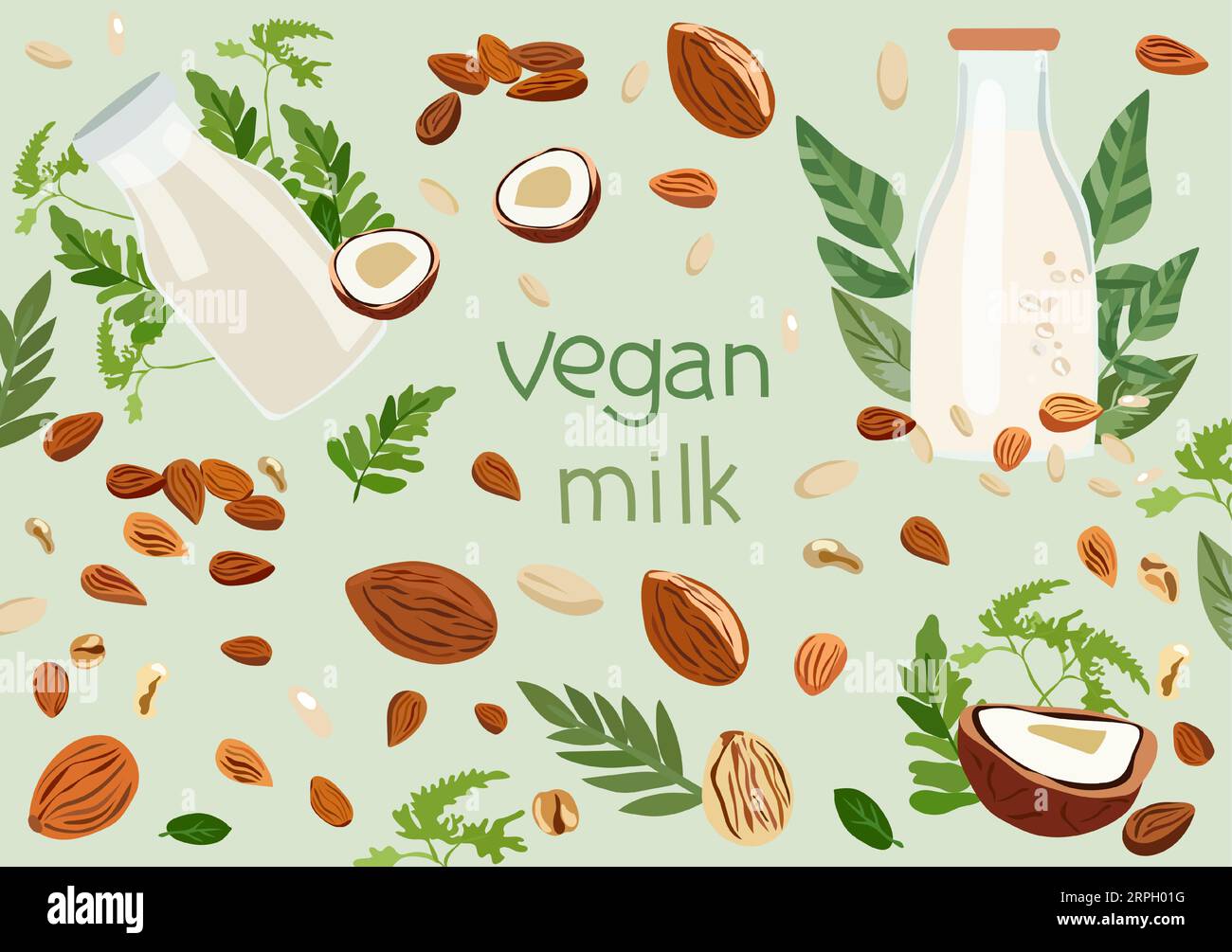 Vegan milk essentials, Non dairy, plant based beverages in bottle glass ...