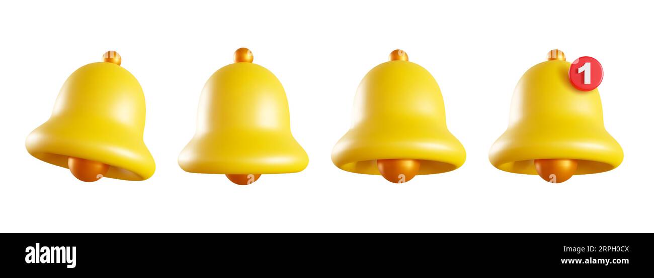 Set Of Realistic 3d Notification Bell Isolated On White Background Message Alert And Call