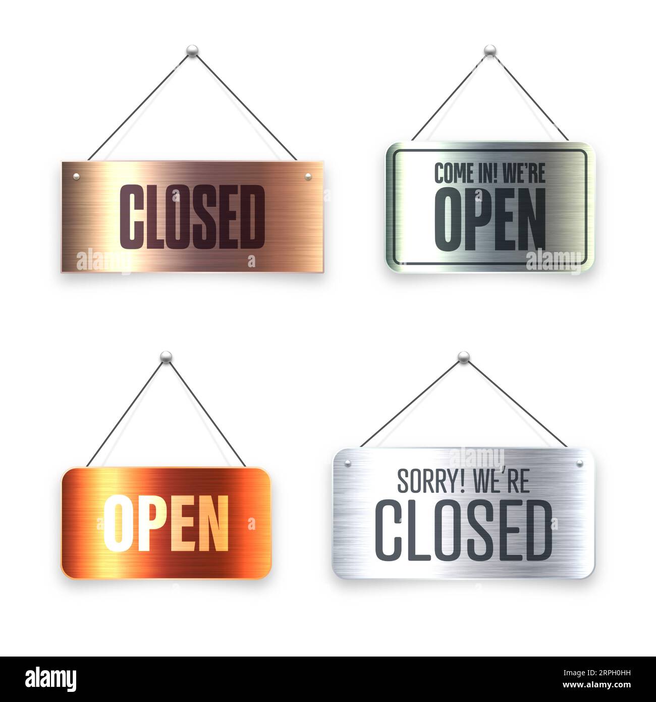 Brushed metal Open and Closed hanging signboards. Vintage door sign for ...