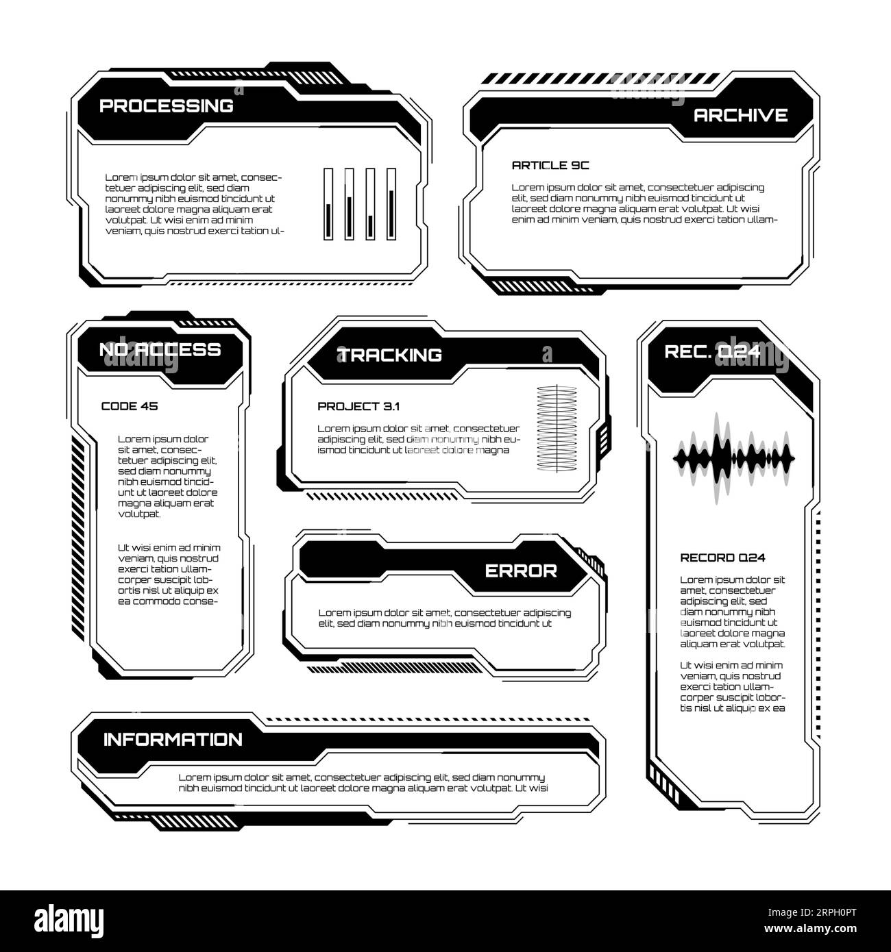 Black futuristic HUD, UI elements. Sci-fi user interface text boxes ... Black futuristic HUD, UI elements. Sci-fi user interface text boxes ...